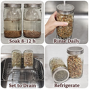 2 Pack Mason Jar Sprouting Lids - 316 Surgical Stainless Steel Sprouting Lids for Wide Mouth Mason Jars - Screen Mesh Strainer, Sprouter Kit for Alfalfa & Broccoli Seeds - Rust-Proof, Dishwasher Safe