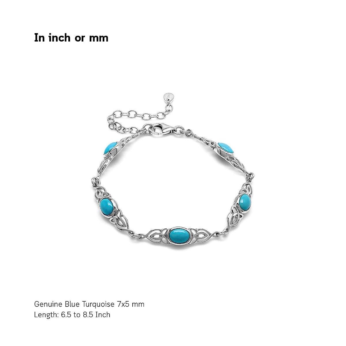 Silvershake Genuine Arizona American Turquoise 925 Sterling Silver Triquetra Celtic Knot 6.5 to 8.5 Inch Adjustable Bracelet Jewelry for Women