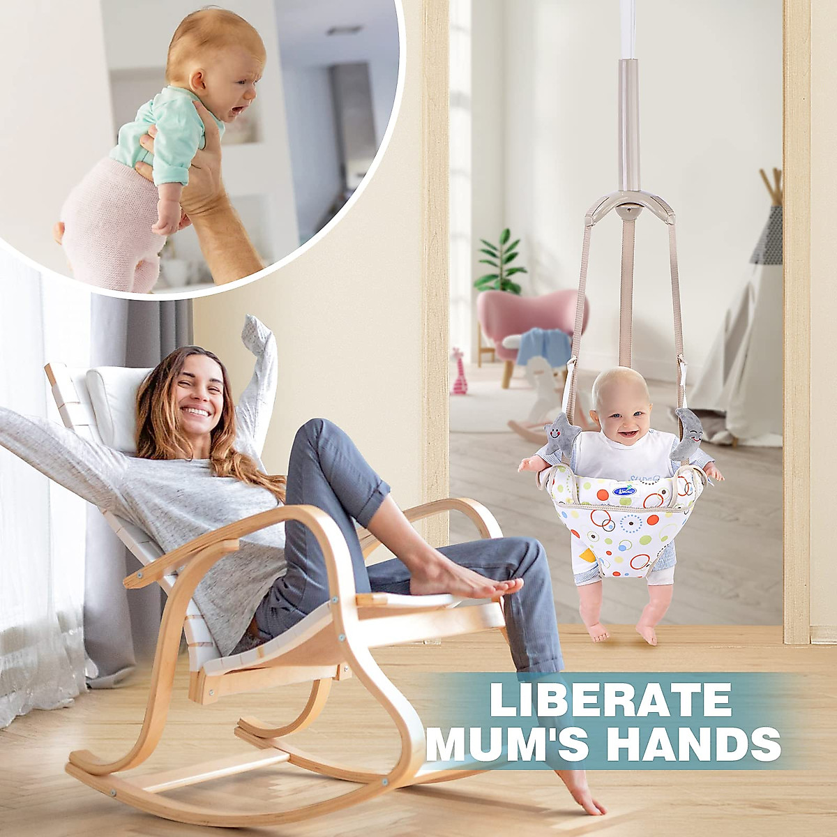 BF780 Baby Doorway Jumper, Durable Door Bouncer & Swing, Baby Jumper with Door Clamp Adjustable Strap, Easy to Use Exerciser for Infants Toddlers for 6-24 Months(Dark Grey)