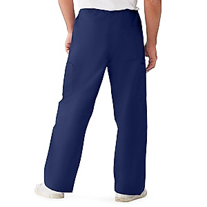 Medline ComfortEase Unisex Non-Reversible Drawstring-Waist Cargo Scrub Pants, Midnight Blue, Size Medium, Regular Inseam