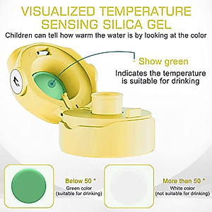 TAYUQEE Stainless Steel Thermo Cup, 470ml Kids Fingerprint Vacuum Insulated Bottles with Straw, USB Rechargeable Traveler Water Bottle - Yellow