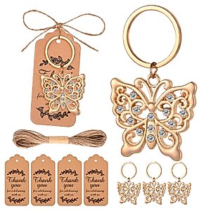 50pcs Butterfly Keychain/Keyring for Baby Shower,Wedding or Bridal Shower Party Favors,Gift,Souvenirs to Guests (Golden Butterfly)