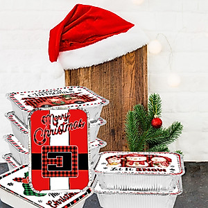 WorldBazaar Christmas Aluminum Leftover Containers 36PCS Watercolor Christmas Food Storage Containers with Lids Disposable Christmas To Go Containers Foil Tin Pans Winter Holiday Party Supplies