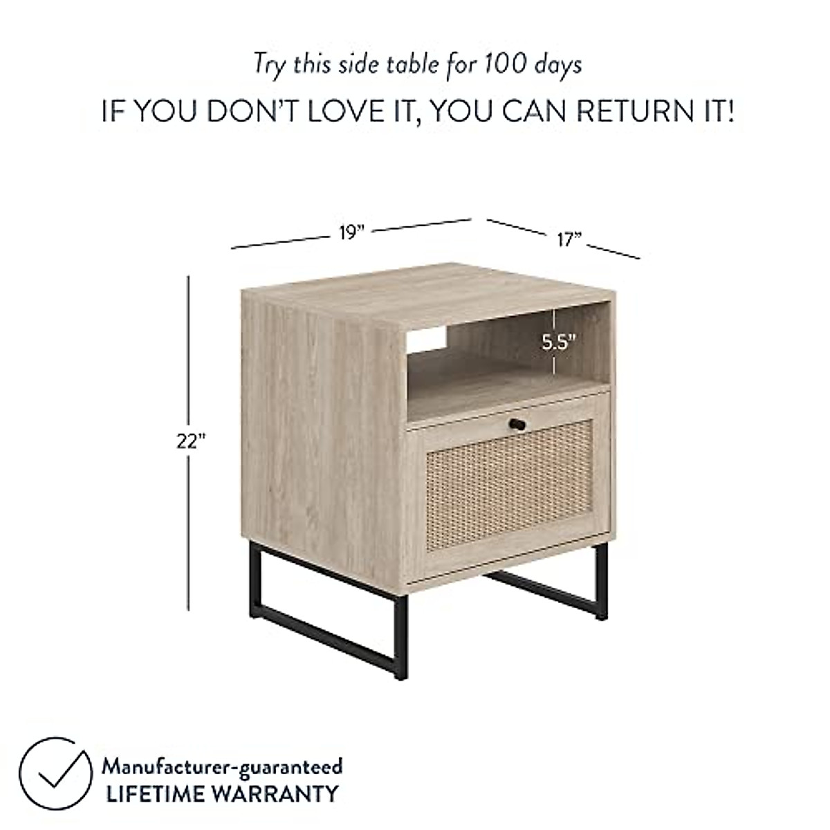 Nathan James Mina Side, End Table Wood Finish & Matte Accents with Storage for Living Room or Nightstand, Bedroom, Natural Oak/Black