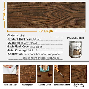 VEELIKE 36-Pack Brown Chestnut Wood Peel and Stick Floor Tile Bathroom Waterproof Wood Look Vinyl Flooring Planks 6''x36'' Self Adhesive Brown Flooring for Bedroom Living Room Kitchen