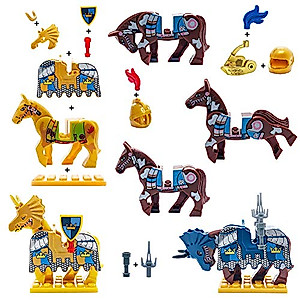 MIUTRUE Medieval Weapons Accessories Knights Block Toy with Figures (10 Sets Weapons & 4 Sets Horses & 10 Figures)