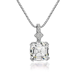 Michooyel S925 2ct Cubic Zirconia Asscher Cut Women's Pendant Necklace Sterling Silver Gemstone Necklace for Women