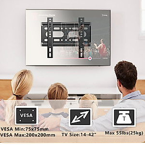 GLWIXY Fixed TV Wall Mount for 14-42" Flat Screen TVs, Small Wall Mount TV Bracket fit 19 24 28 32 35 39 40 inch, VESA Up to 200x200mm 55lbs Max Load, Easy Install Low Profile Monitor Mount Bracket