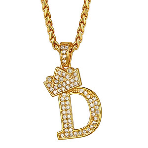 Richsteel Initial D Necklace For Men Women 18K Gold Plated Pendant with 22 Inch Chain Fashion Letter Name Jewelry