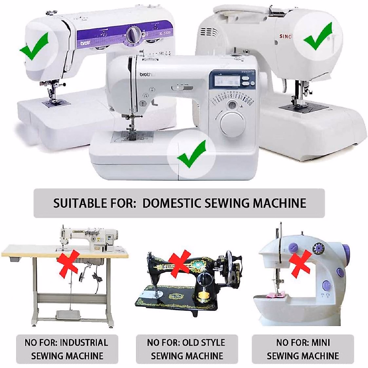 7PCS Sewing Presser Foot Kit Includes 6PCS Rolled Hem Presser Foot and 1PCS Universal General Purpose Zig Zag Foot for Most Low Shank Snap-On Singer, Brother, Babylock, Janome Sewing Machines