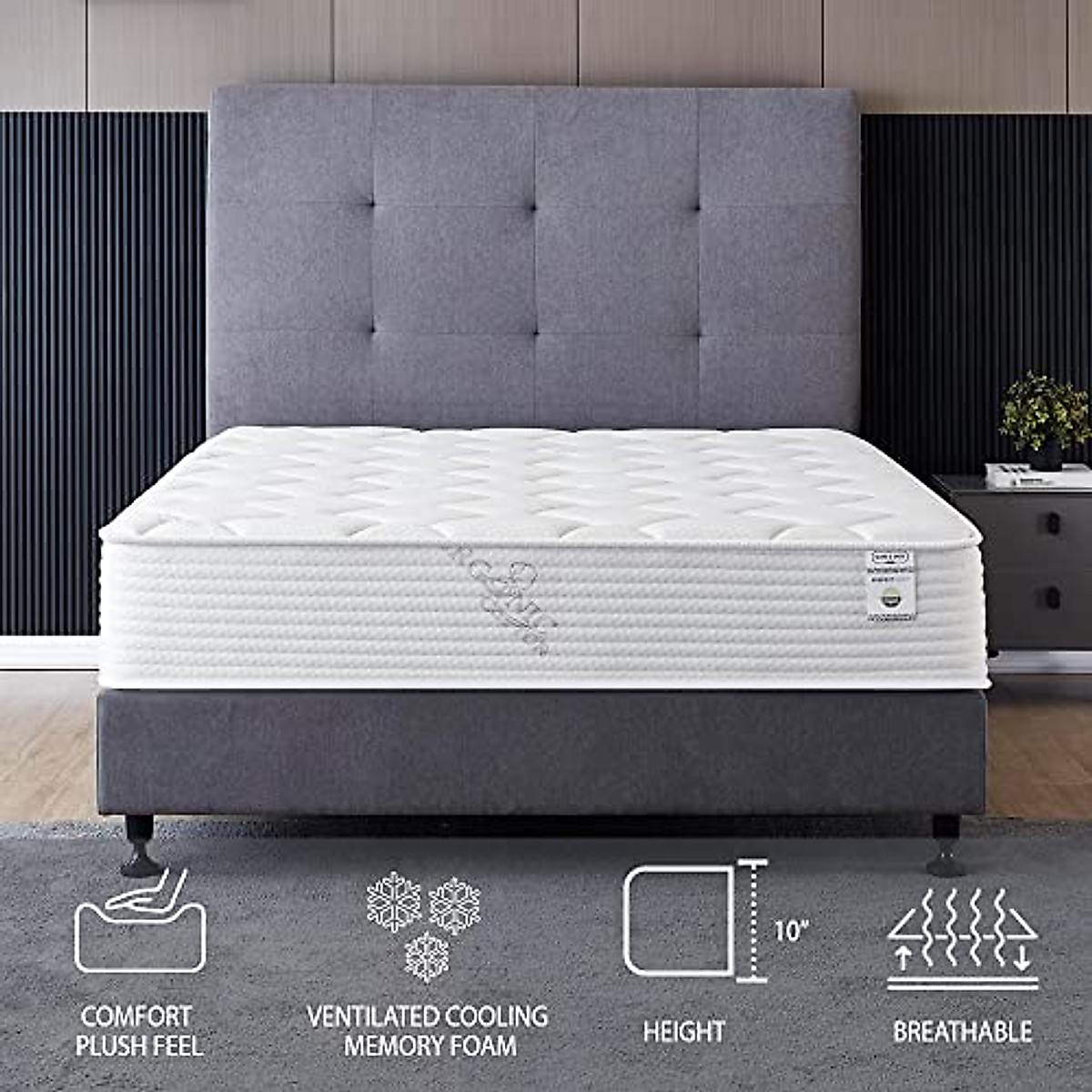 Full Size Mattress - 10 Inch Cool Memory Foam & Spring Hybrid Mattress with Breathable Cover - Comfort Tight Top - Rolled in a Box - Oliver & Smith
