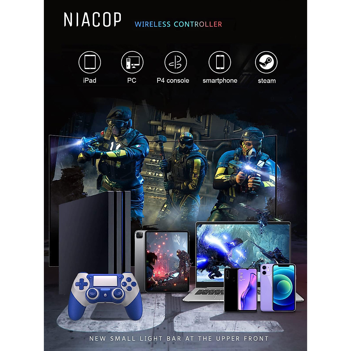 Niacop P4 Controller [2024 Latest Upgrade], Wireless p4 controller compatible p4 / 3/Pro/Slim/PC, P4 controllers with Back button Dual Vibration, Turbo,Touch Pad, Type-c port