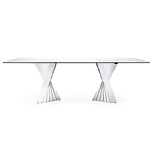 Modern Falcone 94" Dining Table - Clear Glass with Polished Stainless Steel Base