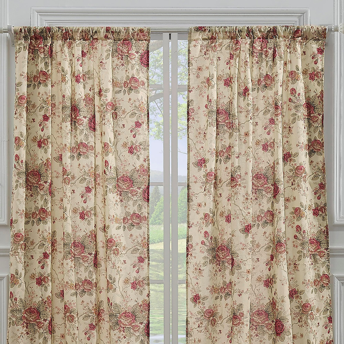 Greenland Home Antique Rose 100% Cotton Curtain Panel Pair, 42 W x 84 L Inches Each, Set of 2 - Ecru