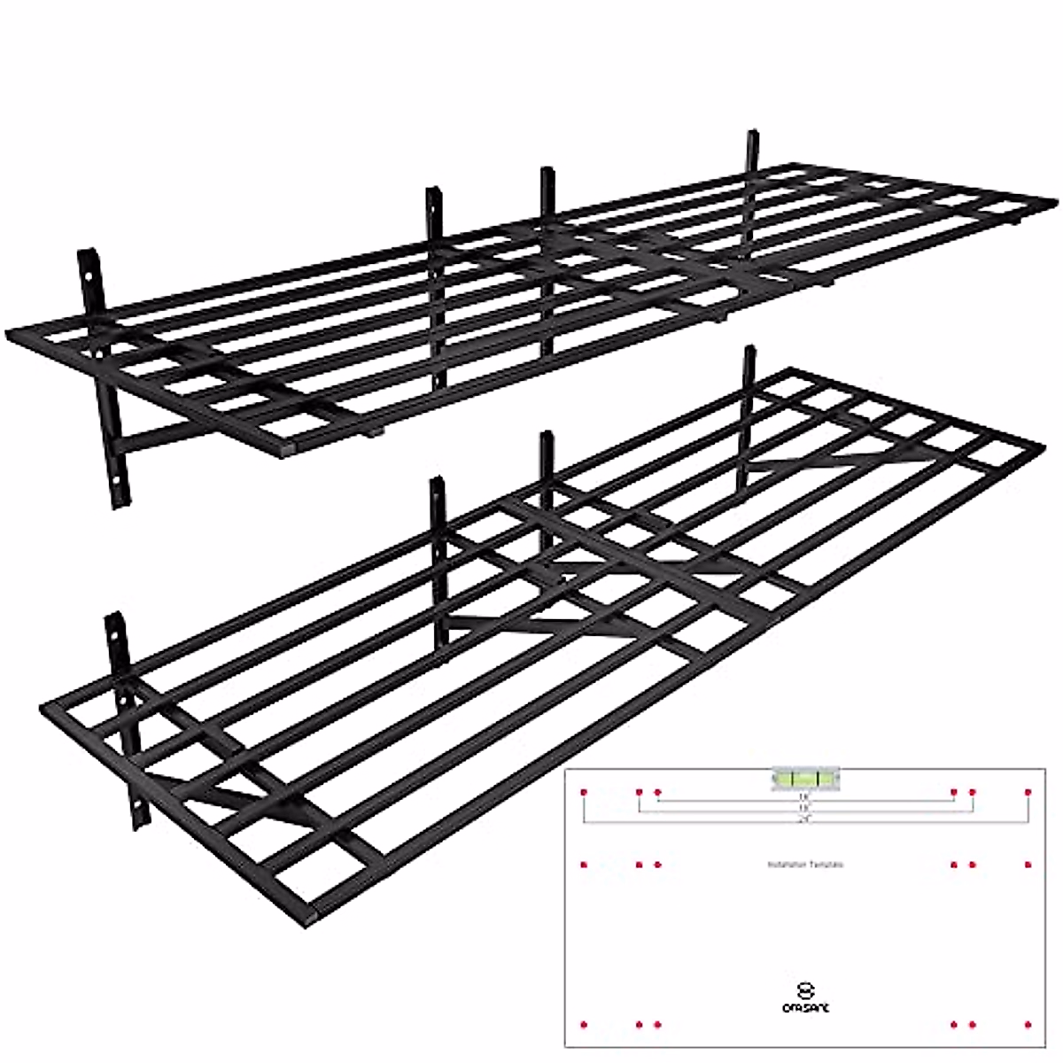 ORASANT 2-Pack 6x2FT(72x24IN) Heavy Gauge Steel Large Garage Wall Shelving Loading 1,600 lbs, Whole-Piece Foldable Heavy Duty Garage Shelving Wall Mounted, Garage Organization Shelves Floating Shelves
