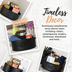 Autumn Alley Farmhouse Rustic Shower Caddy Basket for Bathroom - Toiletries Countertop Organizer, Decorative Bathroom Caddy, Bathroom Accessories with Toilette Label, 8.25" x 6", Black, Small