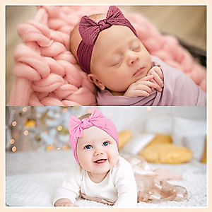 32 Pcs Baby Nylon Headbands Hairbands with Bows Elastics Handmade Hair Accessories Stretchy Headband Jacquard Design for Newborn Infant Baby Girls Toddlers Kids