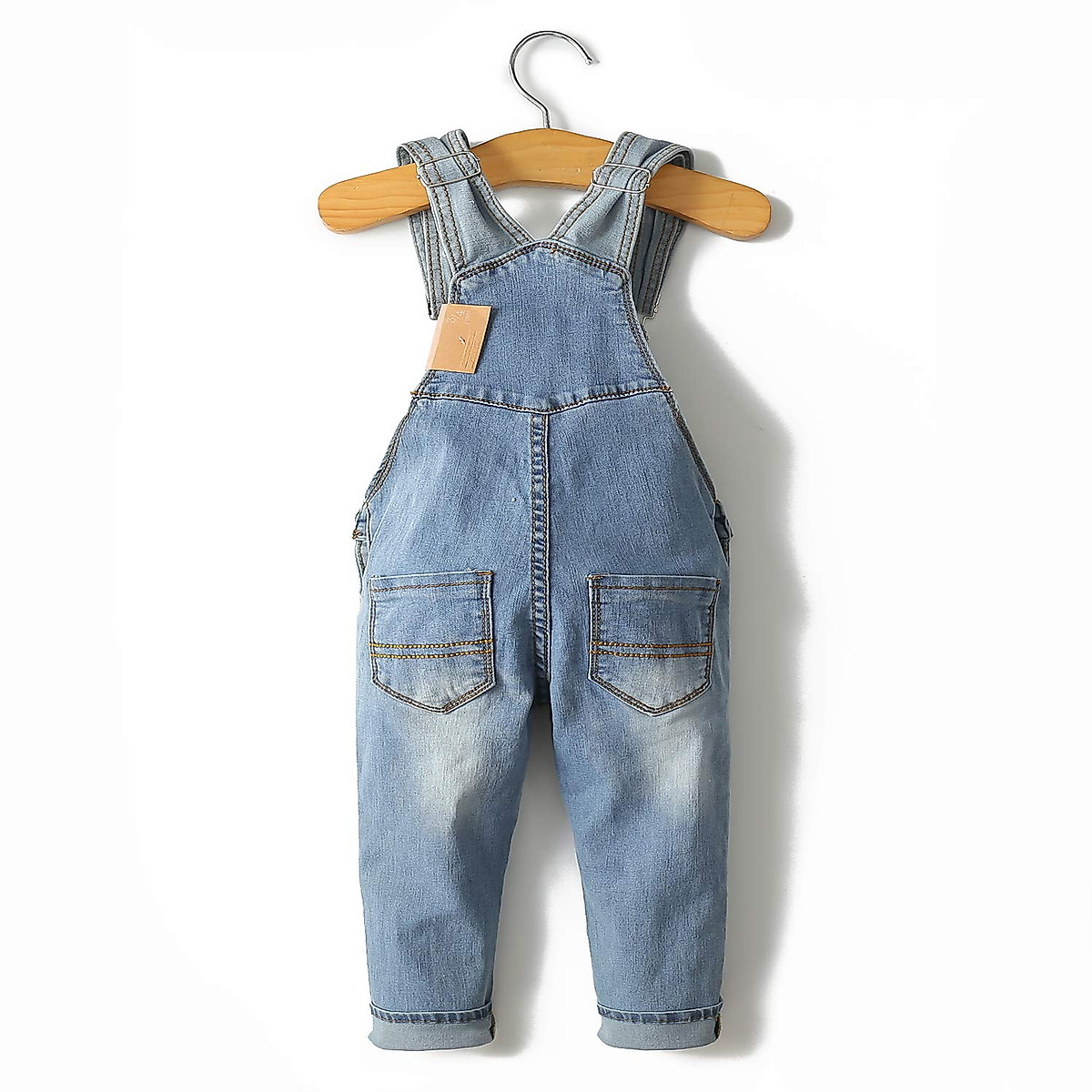 KIDSCOOL SPACE Baby & Toddler Adjustable Light Blue Washed Slim Jeans Overalls,Blue,2-3 Years
