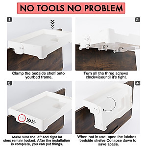 YONGJIA Foldable bedside shelf, bunk bed tray for top bunk, College, Dorm, bedroom, kids bunk bed, foldable nightstand for book, iphone, kindle, Water cup (White)