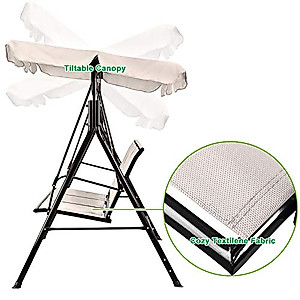 Flex HQ Patio Porch Swing Chair Canopy Outdoor Lounge 3-Person Seat Hang Bench Hammock (Beige)