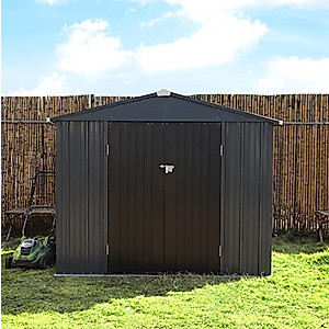 VEIKOU 6 x 8FT Outdoor Storage Shed with Thickened Galvanized Steel, Metal Garden Sheds & Outdoor Storage with Double Lockable Doors Utility Tool Storage Shed for Backyard Lawn Movers, Gray