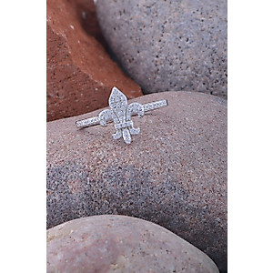 SILVERCLOSEOUT Rhodium Plated Sterling Silver Womens Cz Cubic Zirconia Fleur De Lis Loyalty Ring - Size 6