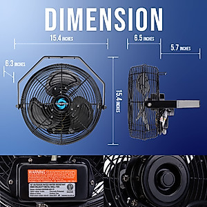 Tornado 12 Inch Outdoor Rated IPX4 Water-Resistant High Velocity Metal Industrial Wall Mount Fan For Commercial, Industrial, Residential, TEAO Motor 3 Speed 1650 CFM 6.6 FT Cord cETL Safety Listed