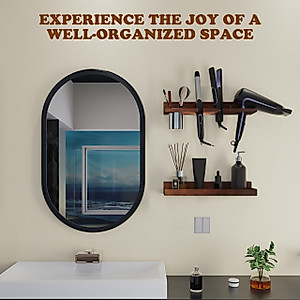 Wooden Hair Tool Organizer Wall Mounted - 17"x5" 2PC Set - Blow Dryer Holder & Hair Storage Organizer - Perfect for Heat Tools, Curling Iron or Hair Dryer Storage - Mounting Hardware Included