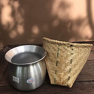 mamameya2511 Vintage Thai Handicraft Lao Cookerwear Bamboo Basket&Pot Steamer Sticky Rice Set