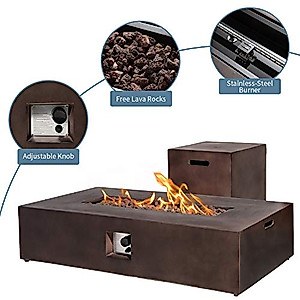 SUNBURY Outdoor Propane Fire Pit, Rectangle Dark Brown Patio Fire Table 50,000 BTU w 20 lbs Tank Cover, Waterproof Cover for Garden, Backyard