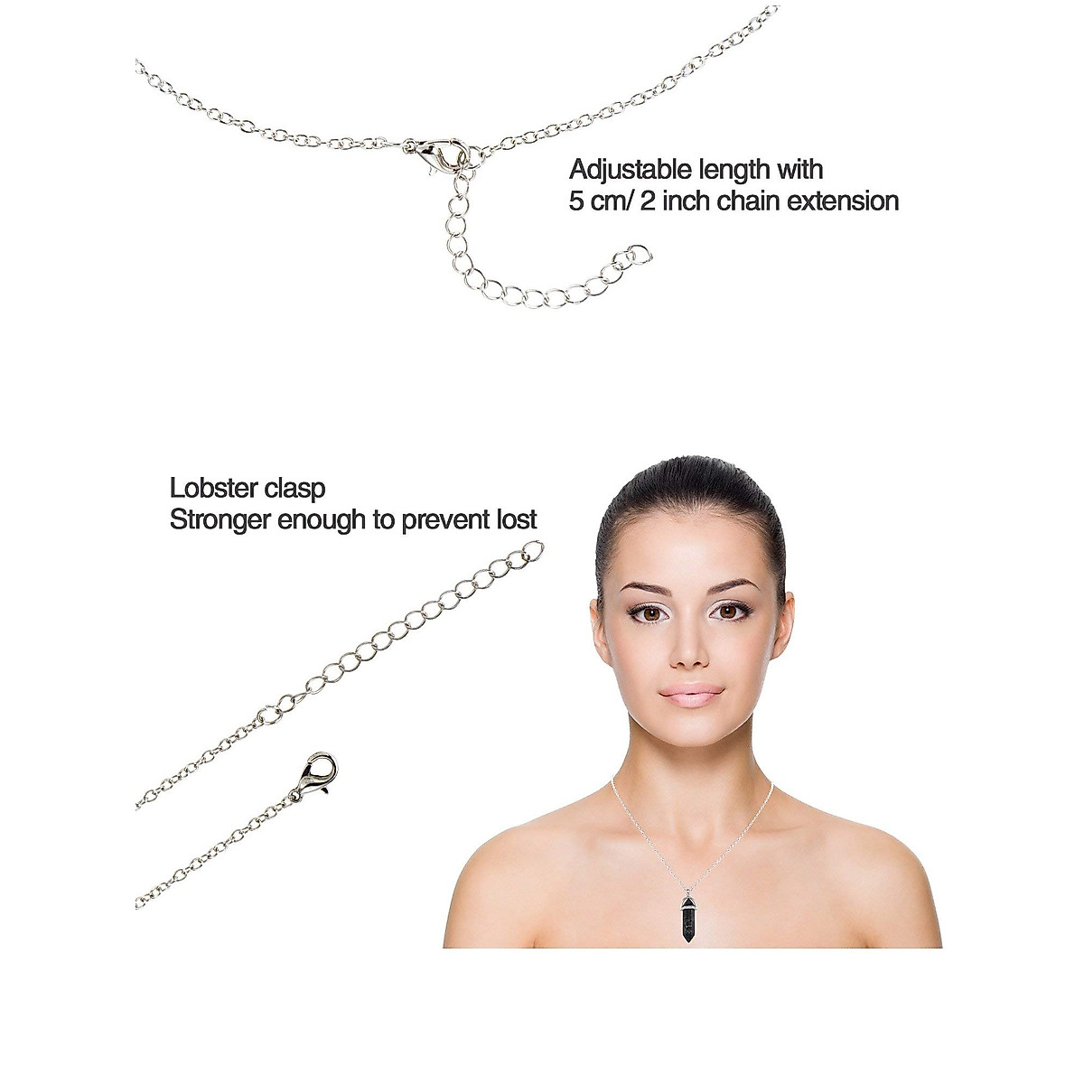 EBOOT womens 12 Pieces Hexagonal Chakra Crystal Bullet Shape Gemstone Pendant Necklaces Pointed Quartz Stone Chain Necklaces Artificial Stone with Storage Bag (Soft Color Set)