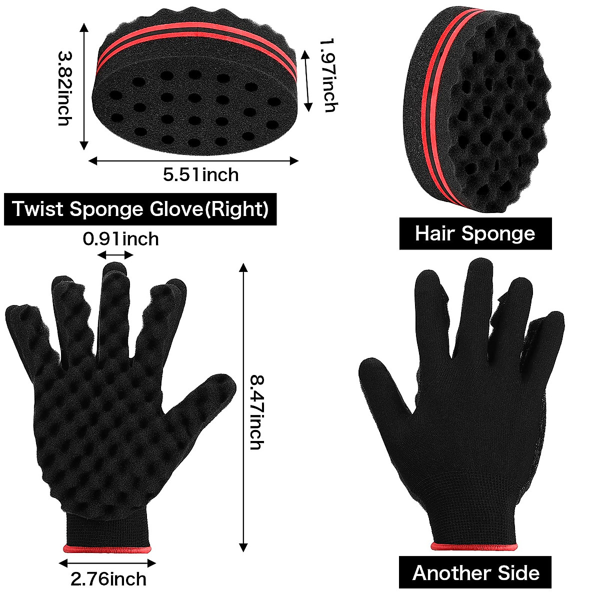 5 Pieces Afro Twist Hair Comb Set Includes Hair Twist Comb Hair Pick Afro Comb Hair Pick Comb Hair Curly Sponge Glove and Twist Wave Barber Tool Twist Wave Curl Brush for Natural Hair (Red Black)