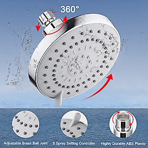 High Pressure 5 Setting Rain Shower Head Combo, 5 Setting Shower Head, Dual Shower Head Set, Handheld Filter Shower Head for Hard Water, Chrome (With Filter Handheld)