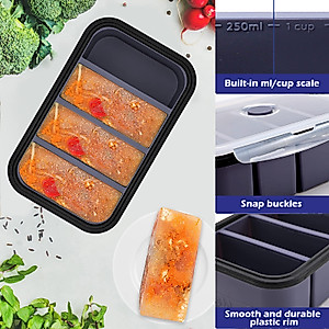 Webake Silicone Freezer Tray with Lid, Food Storage Container 1 Cup Portion, Ice Cube Tray for Soup Sauce Meal Prep, BPA Free - Grey