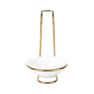 YARNOW Upright Stovetop Drip Catcher Spoon Rest, 1PC White Ceramic Single Ladle Spoon Rest Holder with Stainless Steel Rack