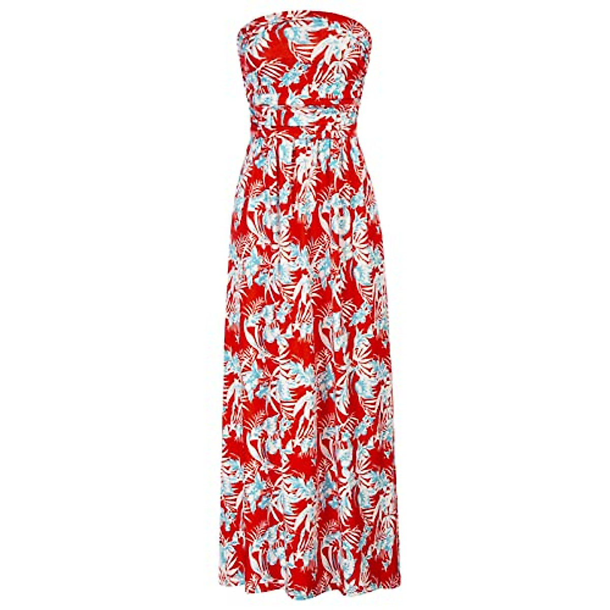 GRACE KARIN Women Strapless Casual Loose Ruched Long Maxi Dress with Pockets Blue White