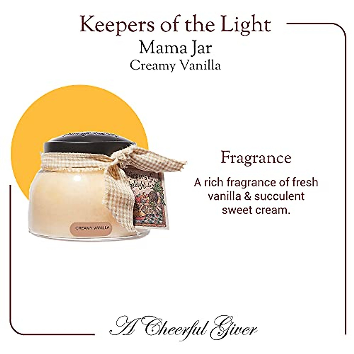 A Cheerful Giver - Creamy Vanilla Mama Scented Glass Jar Candle (22oz) with Lid & True to Life Fragrance Made in USA