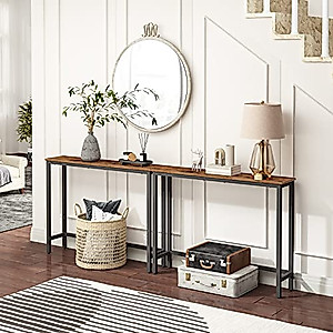 HOOBRO Console Table, Sofa Table with Support Bar, Hallway Entrance Table for Living Room, Entryway, Corridor, Sturdy, Easy Assembly, Wood Look Accent Table, Rustic Brown and Black BF751XG01