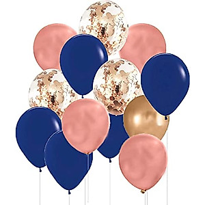 Navy Blue Rose Gold Confetti Balloons 20pcs for Birthday Party Decorations for Women/Navy Rose Gold Latex Balloons for Wedding/Baby Shower Navy Pink Gender Reveal Party Decorations