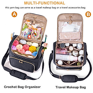 MYBAGZING Crochet Bag Organizer, Quilted Crochet Storage Bag with Hanging Hook, Yarn Bags for Crocheting, Yarn Holder, Knitting Bag, Yarn Tote for Crochet Accessories, Crochet Gift Mother's Day Gift