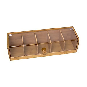 Lipper International 8187 Bamboo Wood and Acrylic Tea Box with 5 Sections, 14" x 5" x 3-3/4"