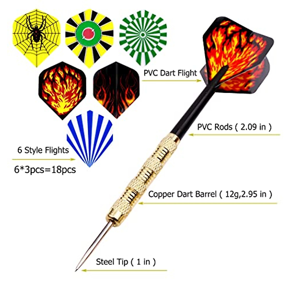 MAXMAU Steel Tip Darts Set,Professional Darts Metal Tip,Metal Darts for Dartboard,18 pcs