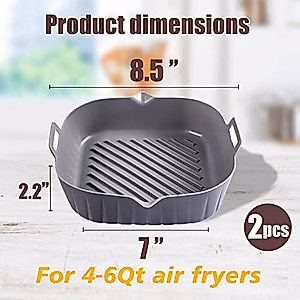 Golden Associate Silicone Liners Square 8.5 Inches 2 Pcs, for Air Fryer Basket, Non-stick Food-grade Reusable Silicone Pot Baking Tray