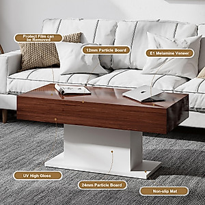 LED Coffee Table for Living Room, Modern High Glossy Coffee Table with 16 Colors LED Lights, Smart Cocktail Table Rectangle, Wooden Living Room Table (Natural)