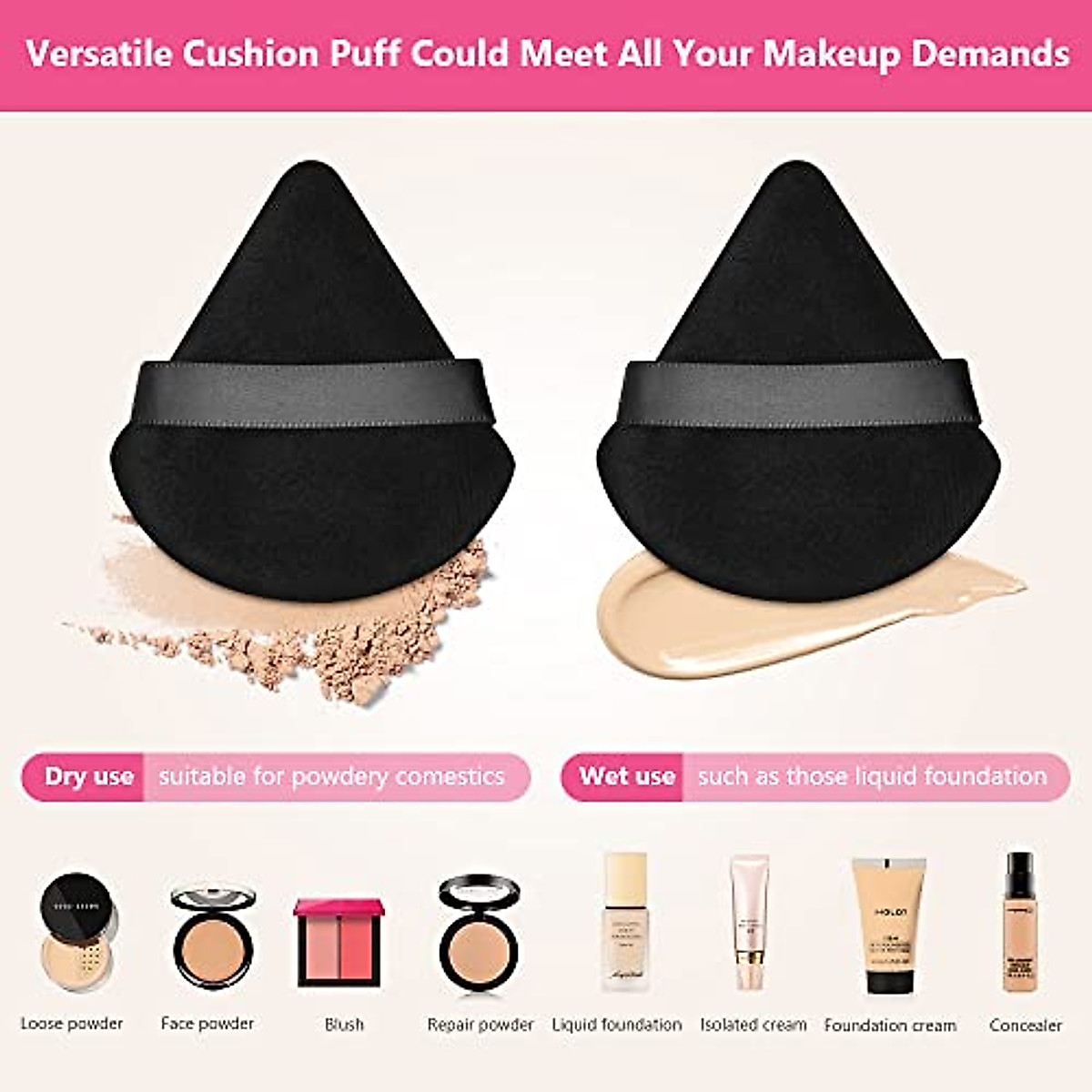 Ainiv 9PCS Powder Puffs, 2.76 inch Pure Cotton Soft Triangle Wedge Makeup Powder Puff for Loose Powder Mineral Powder Body Powder Cotton Velour Cosmetic Foundation Sponge Makeup Tool