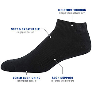 Gildan Men's Active Cotton Low Cut Socks, 10-Pairs, Black, Shoe Size: 6-12