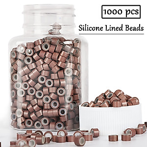 NIACONN 1000Pcs MicroLink Beads for Hair Extensions, 5mm Silicone Lined Beads Microlink Rings Hair Extensions Tool-Brown