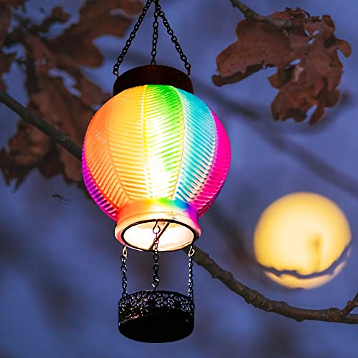 Two Kinds of Starsoul Hot Air Balloon Solar Lantern Unique Glass Solar Outdoor Lights Waterproof Hanging Solar Lanterns with LED Lamp for Patio Yard Garden Porch Decoration