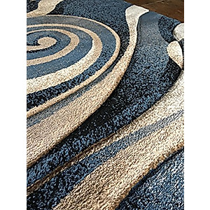 Nikos Modern Wide Runner Area Rug Blue Sculpture Design 258 (32in.X7ft.)