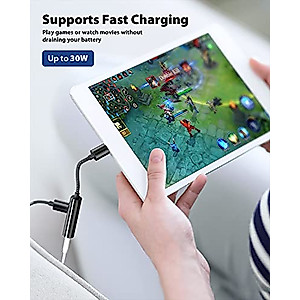 USB C Headphone and Charger Adapter, 2 in 1 Stouchi 32bit 384khz USB Type C to 3.5mm Audio Jack with PD 30W Fast Charging Converter for Stereo, Aux, Earphones Compatible with Galaxy S20/S21 Note 20/10